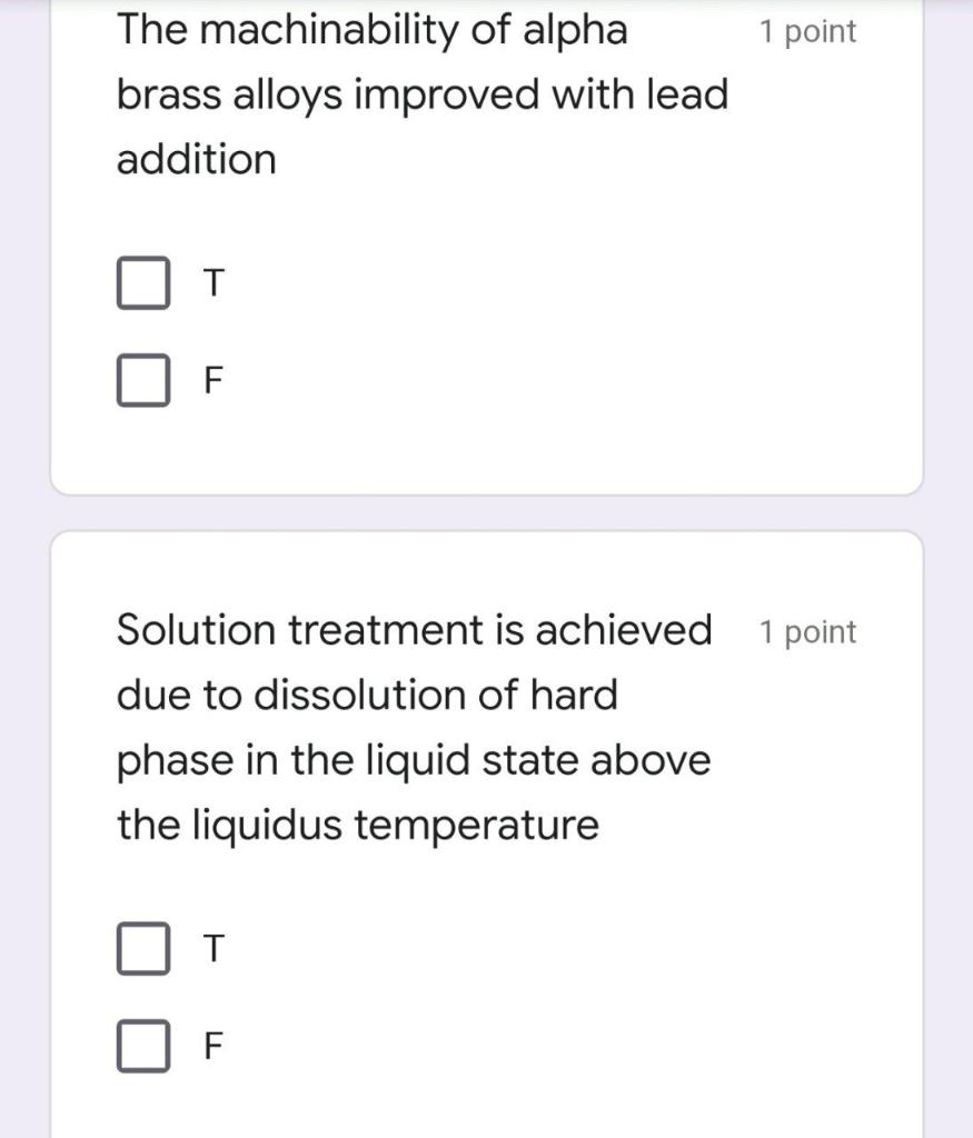 Solved 1 point The machinability of alpha brass alloys | Chegg.com