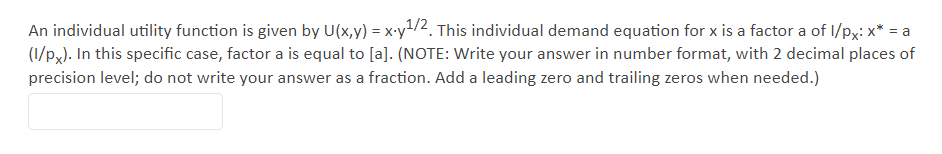Solved An individual utility function is given by U(x,y) = | Chegg.com
