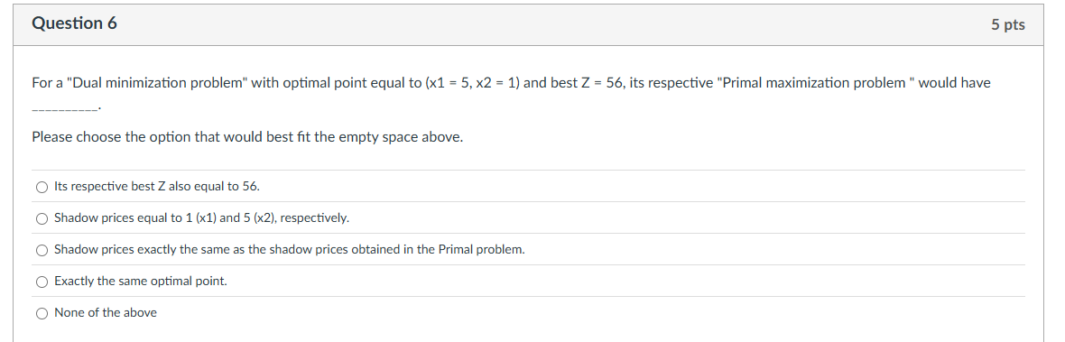 Solved Question 6For a "Dual minimization problem" with | Chegg.com