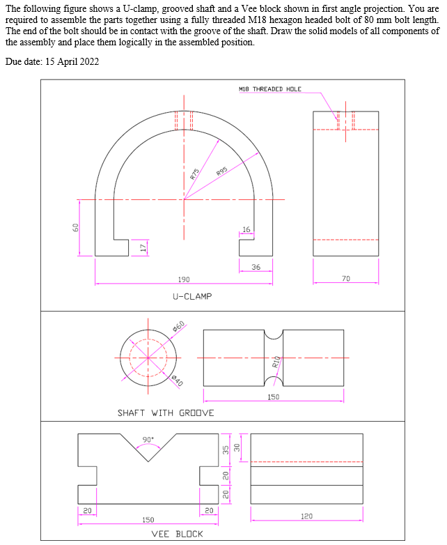 Solved The following figure shows a U-clamp, grooved shaft | Chegg.com