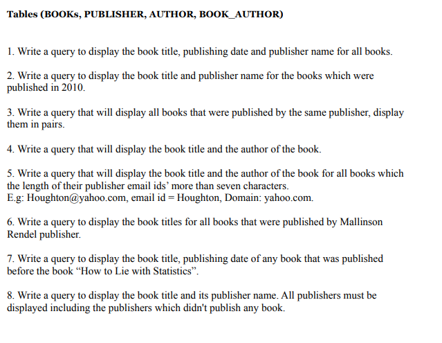 Solved Use Live SQL, table below image drop table Book | Chegg.com