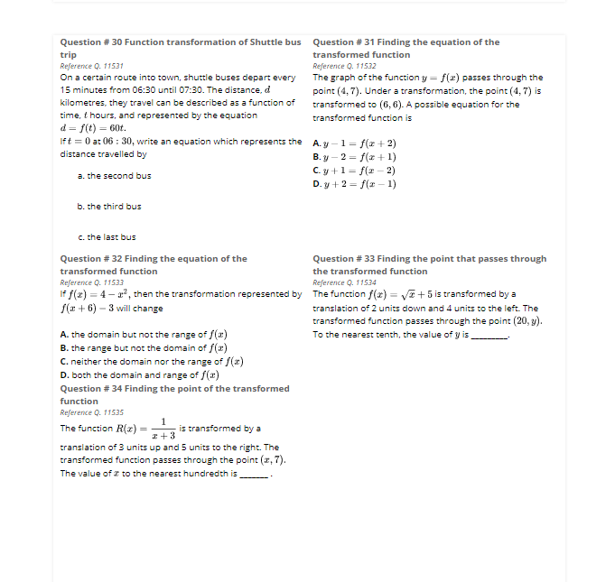 Solved Question # 30 Function transformation of Shuttle bus | Chegg.com
