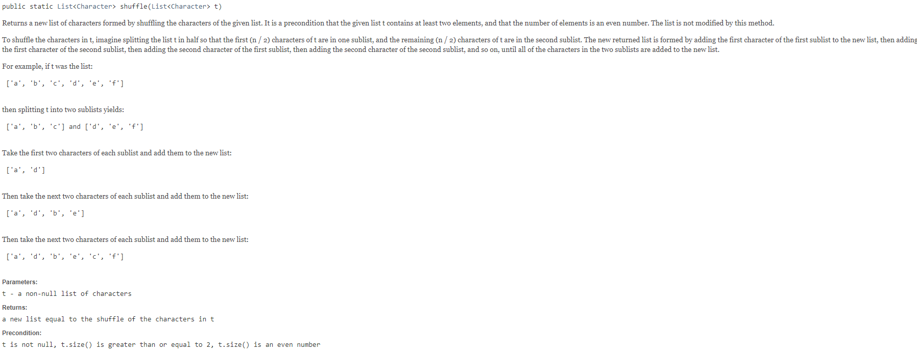 Solved public static List shuffle(List t) Returns a new list | Chegg.com