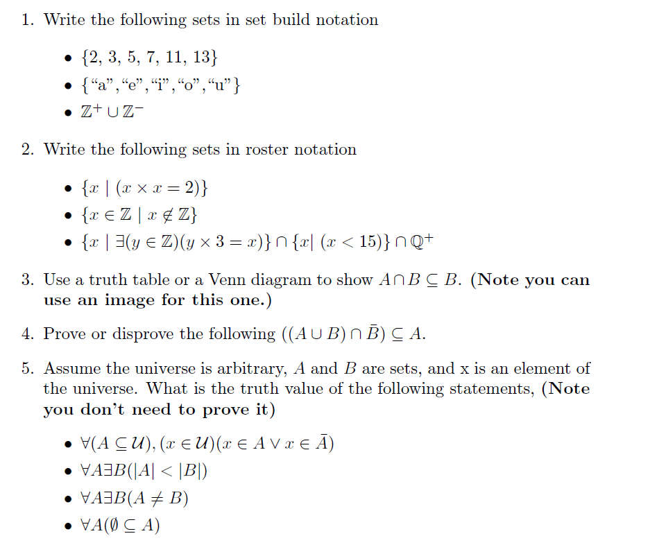 Solved 1. Write the following sets in set build notation · | Chegg.com