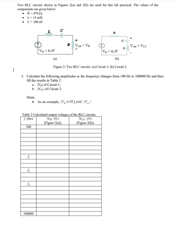 Solved Two RLC circuits shown in Figures 2(a) and 2(b) are | Chegg.com