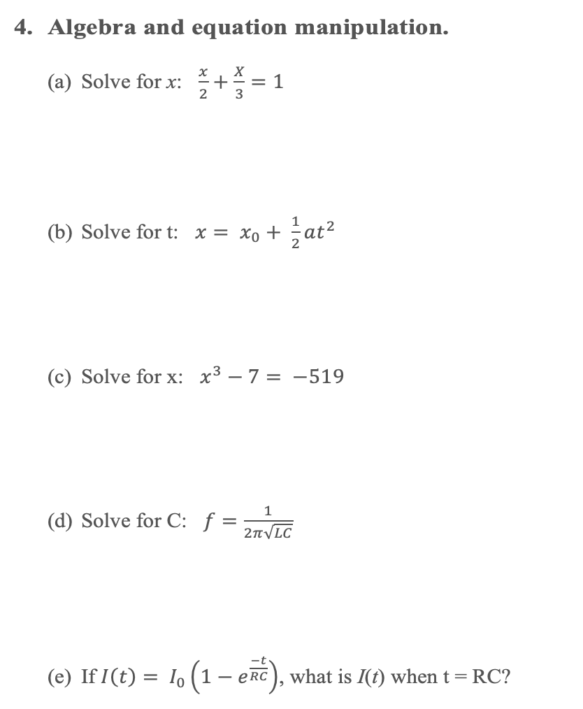 Solved 4. Algebra and equation manipulation. (a) Solve for | Chegg.com