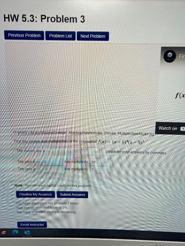 Solved HW 5.3: Problem 3 Previous Problem Problem List Next | Chegg.com