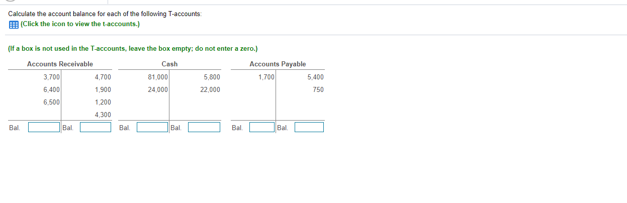 Solved Calculate the account balance for each of the | Chegg.com