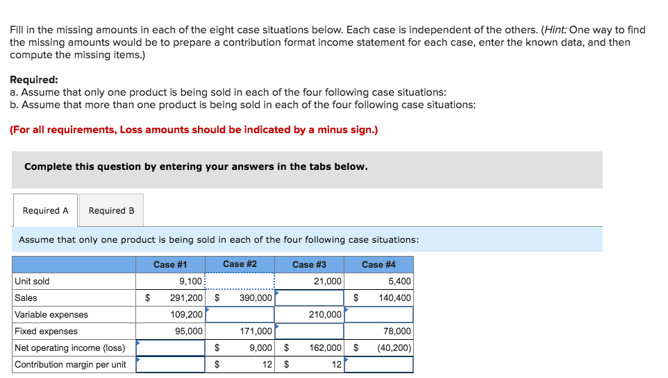 Solved Fill in the missing amounts in each of the eight case | Chegg.com