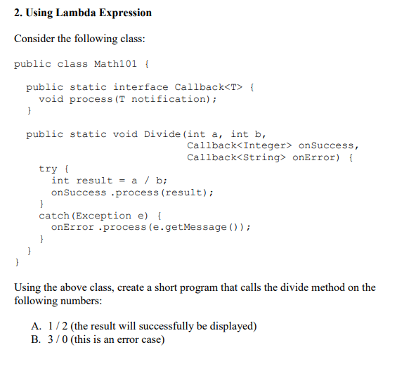 Solved 2 Using Lambda Expression Consider The Following 
