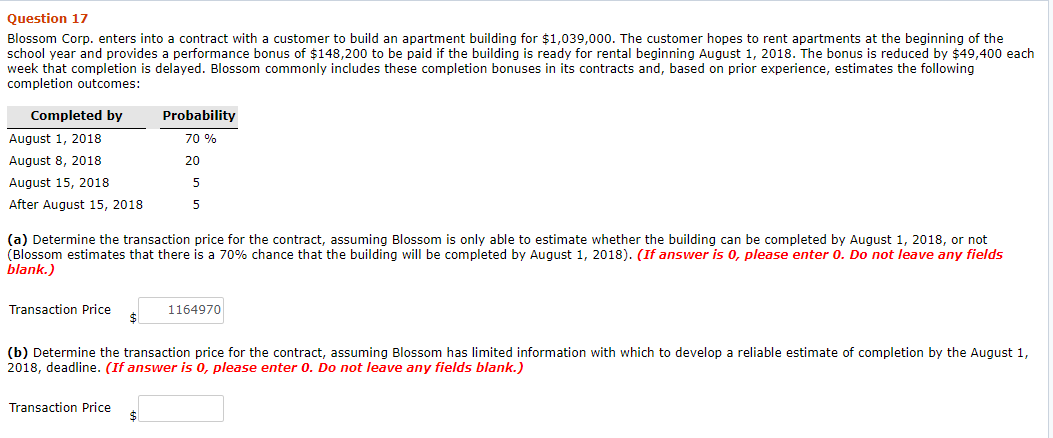 Solved Question 17 Blossom Corp. enters into a contract with | Chegg.com