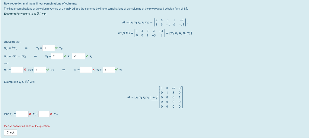 Solved Row reduction maintains linear combinations of | Chegg.com