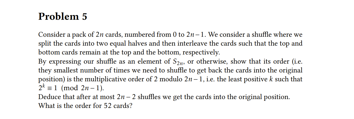 Solved Consider a pack of 2n cards, numbered from 0 to 2n−1. | Chegg.com