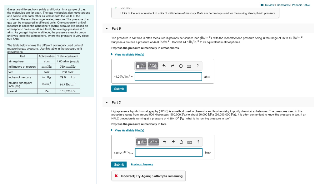 Solved Review Constants Periodic Table Units of torr are | Chegg.com