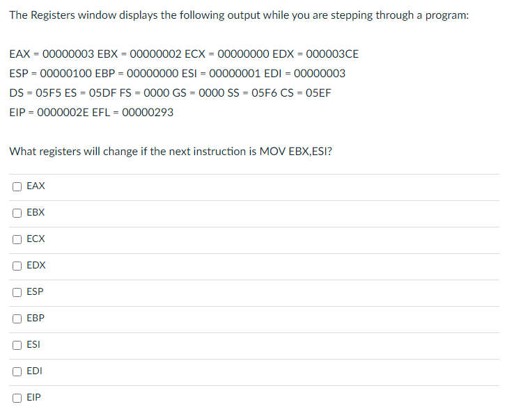 Solved The Registers window displays the following output | Chegg.com