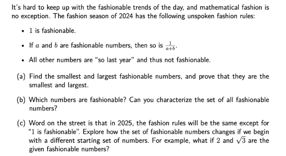 Solved It's hard to keep up with the fashionable trends of | Chegg.com