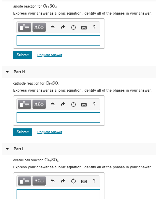 Solved anode reaction for Cs2SO4 Express your answer as a | Chegg.com