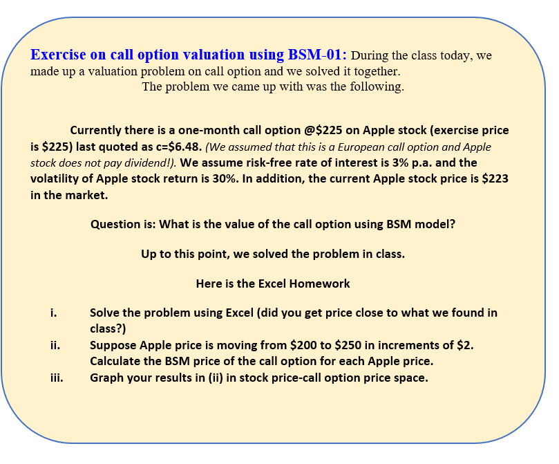 Solved Exercise on call option valuation using BSM-01: | Chegg.com