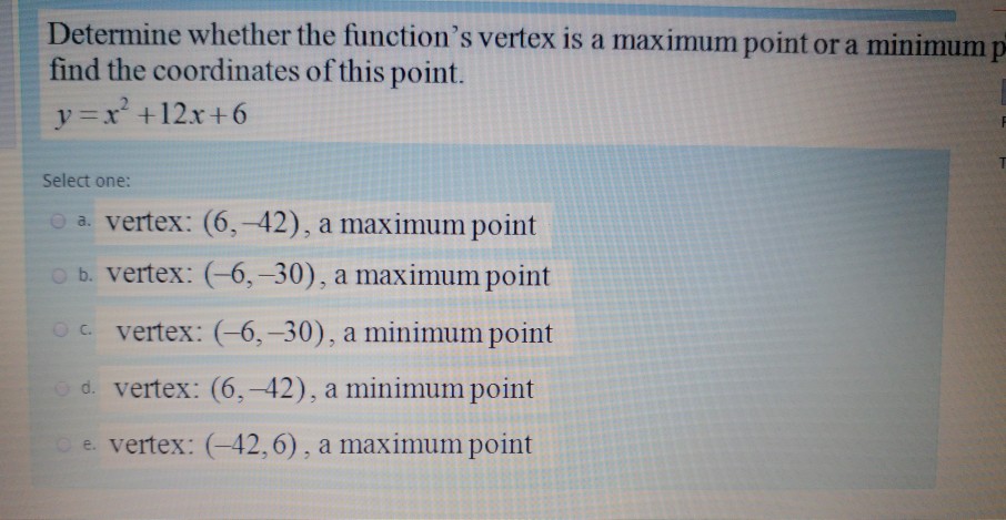 Solved Determine whether the function's vertex is a maximum | Chegg.com