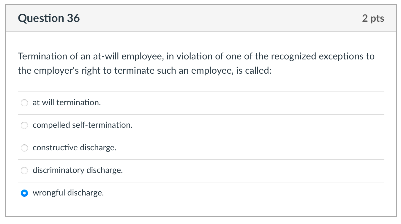 Solved Termination of an at-will employee, in violation of | Chegg.com