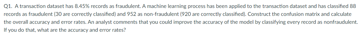 Solved Q1. A transaction dataset has 8.45% records as | Chegg.com