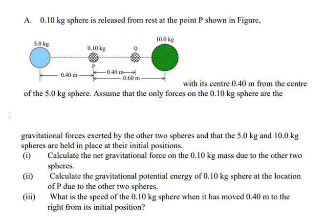 Solved A. 0.10 kg sphere is released from rest at the point | Chegg.com