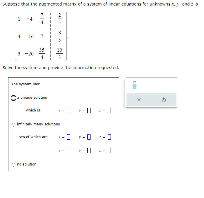 Solved ⎣⎡145−4−16−204774353238310⎦⎤ Solve the system and | Chegg.com