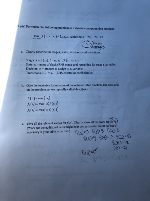 Solved pts) Formulate the following problem as a dynamic | Chegg.com