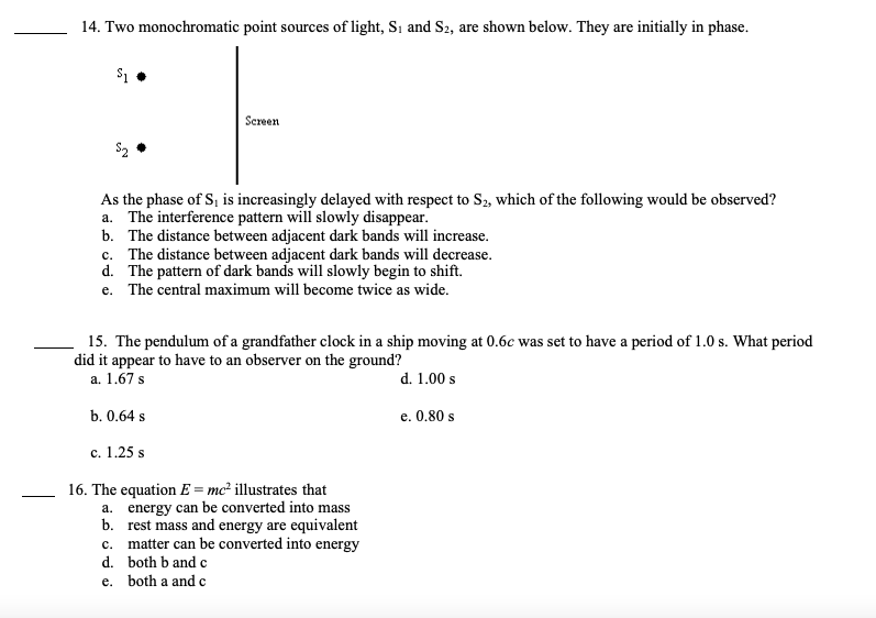 Solved 14. Two monochromatic point sources of light, S1 and | Chegg.com