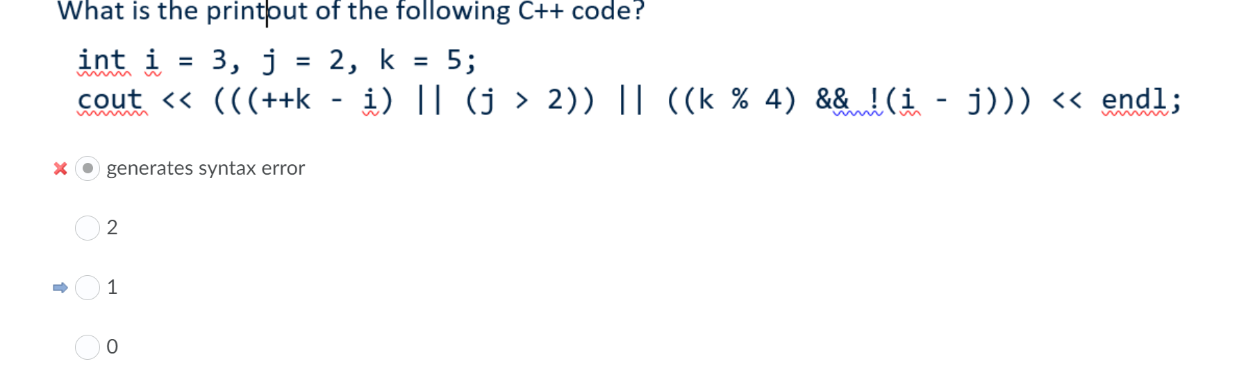 Solved What is the printput of the following C++ code? int i | Chegg.com