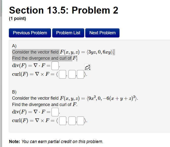 Solved Section 13.5: Problem 2 (1 point) Previous Problem | Chegg.com