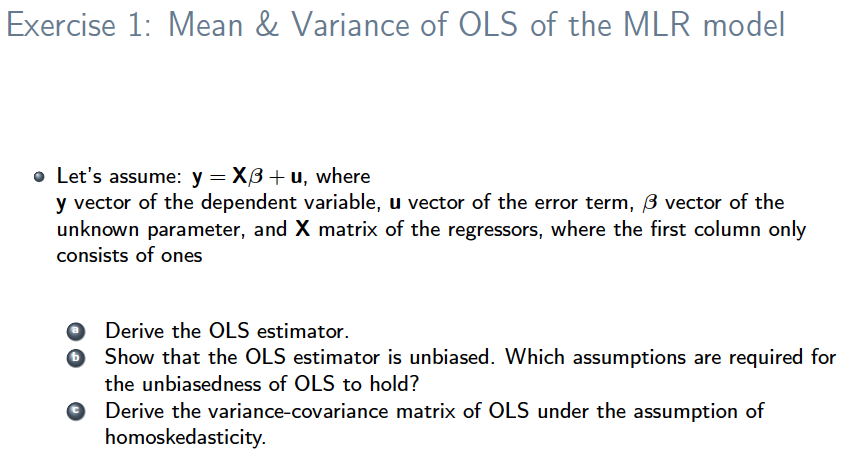 Solved Exercise 1 Mean And Variance Of Ols Of The Mlr Model