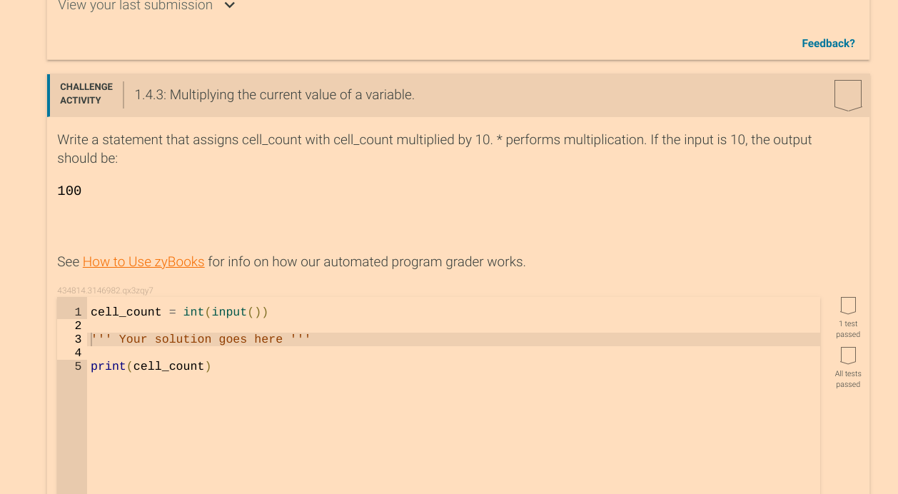 Solved CHALLENGE ACTIVITY 1.4.3: Multiplying the current | Chegg.com