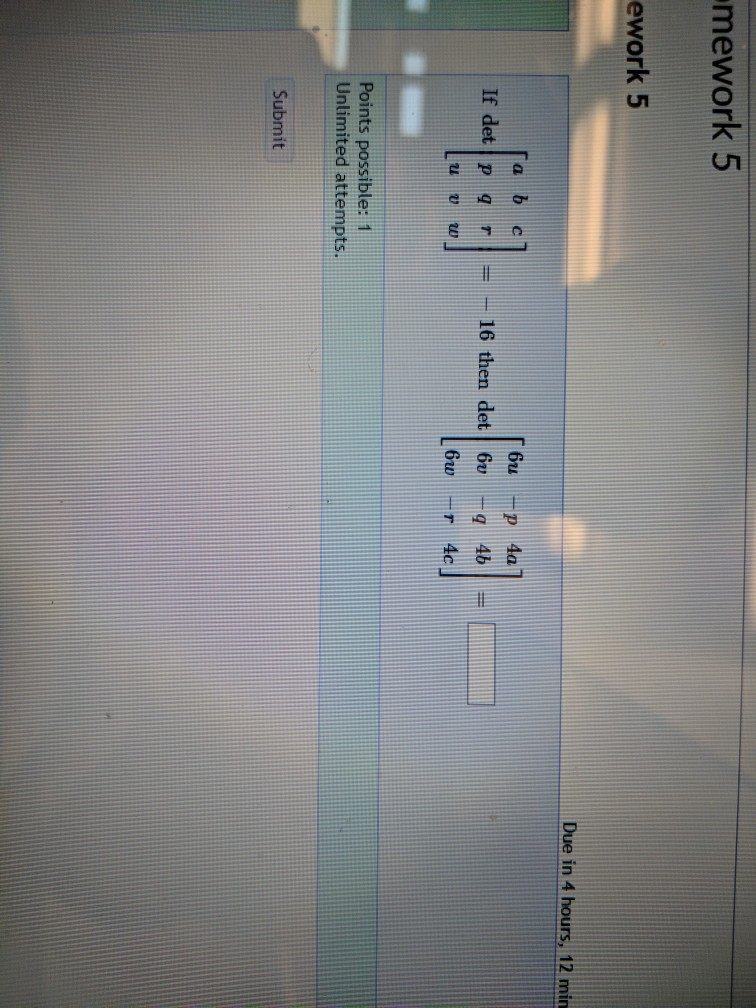 Solved mework 5 ework 5 Due in 4 hours, 12 min Ta b c If | Chegg.com