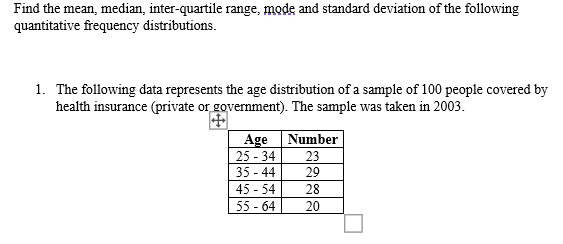 Solved Find the mean median inter-quartile range, mode and | Chegg.com