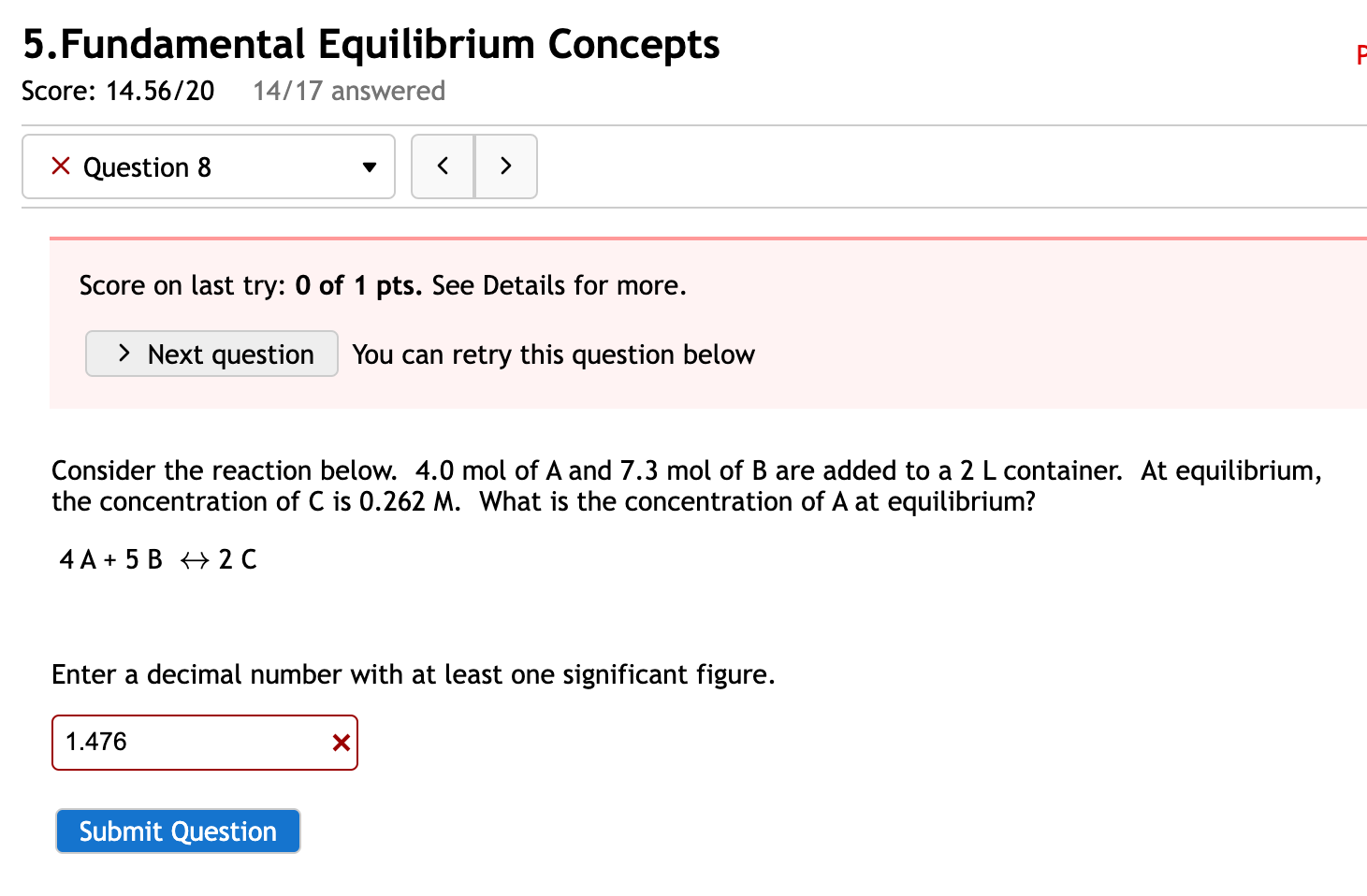 Solved 5.Fundamental Equilibrium Concepts Score: 14.56/20 | Chegg.com