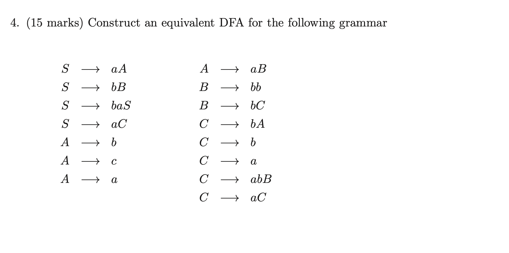 Solved 4. (15 marks) Construct an equivalent DFA for the | Chegg.com