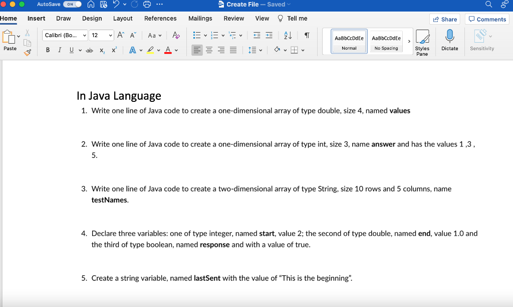 Solved AutoSave ON W. Create File - Saved Home Insert Draw | Chegg.com