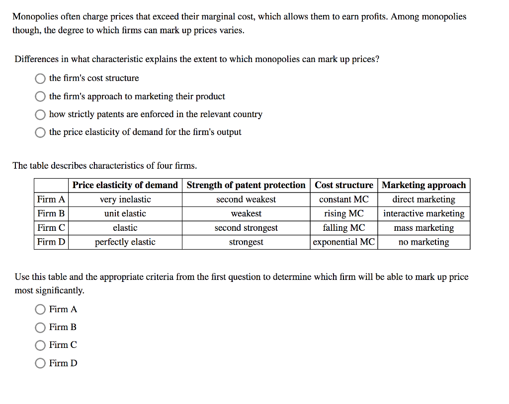 Solved Monopolies often charge prices that exceed their | Chegg.com