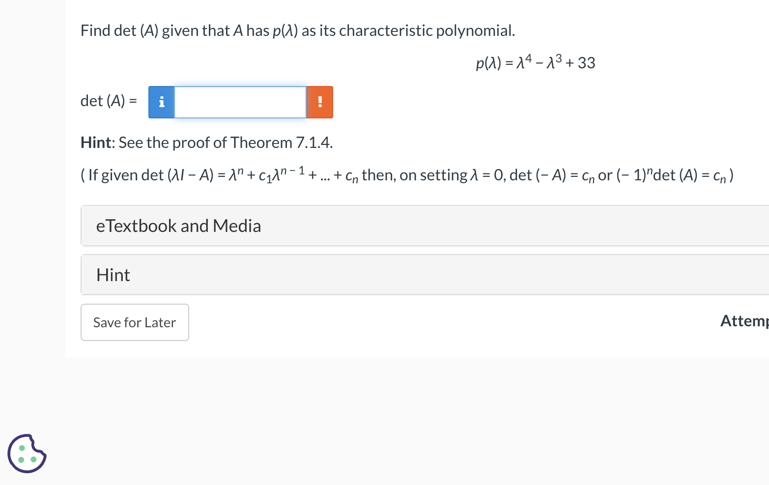 Solved Find det(A) ﻿given that A has p(λ) ﻿as its | Chegg.com