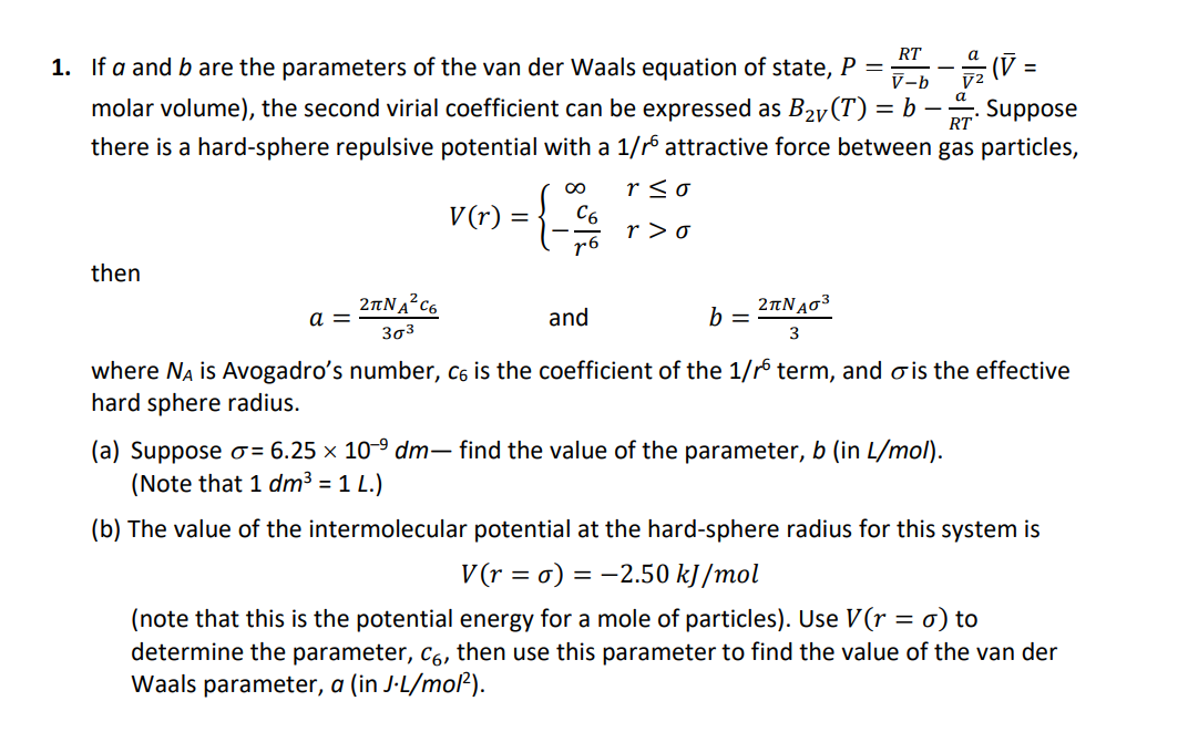 Solved If a and b are the parameters of the van der Waals | Chegg.com