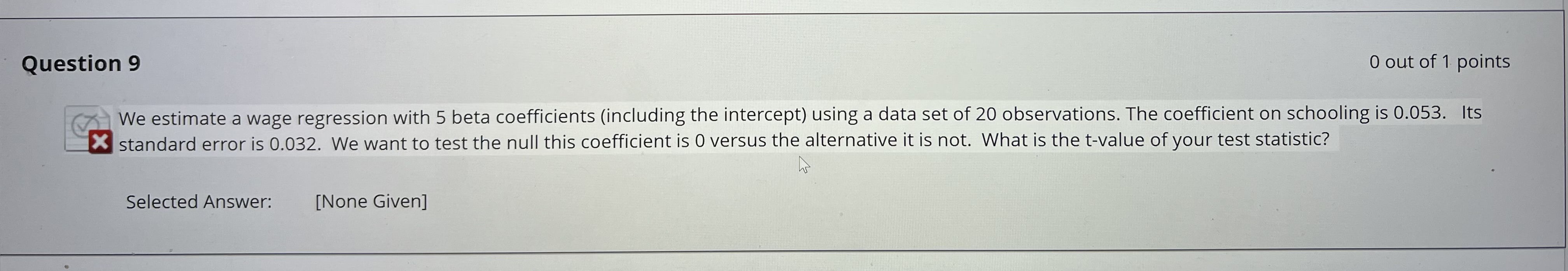 Solved Econometrics question:Question 90 ﻿out of 1 ﻿points | Chegg.com