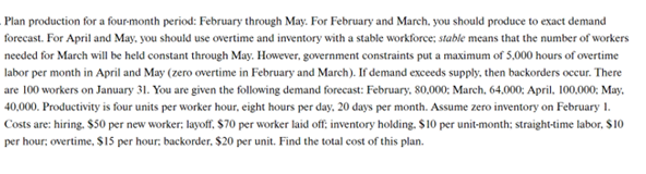 Solved Plan production for a four-month period: February | Chegg.com
