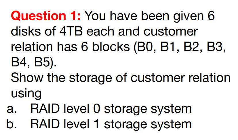 Solved Question 1: You have been given 6 disks of 4TB each | Chegg.com