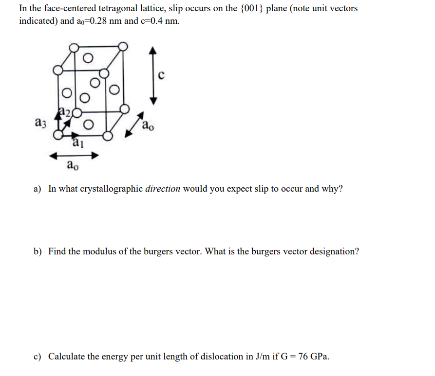 Solved In the face-centered tetragonal lattice, slip occurs | Chegg.com