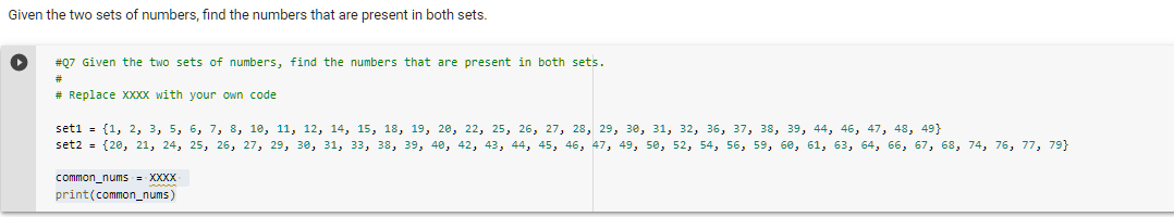 Solved Given The Two Sets Of Numbers Find The Numbers That Chegg