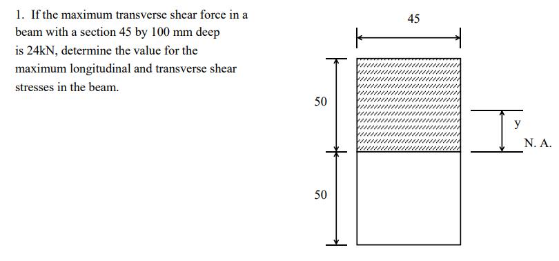 Solved 45 K 1. If the maximum transverse shear force in a | Chegg.com