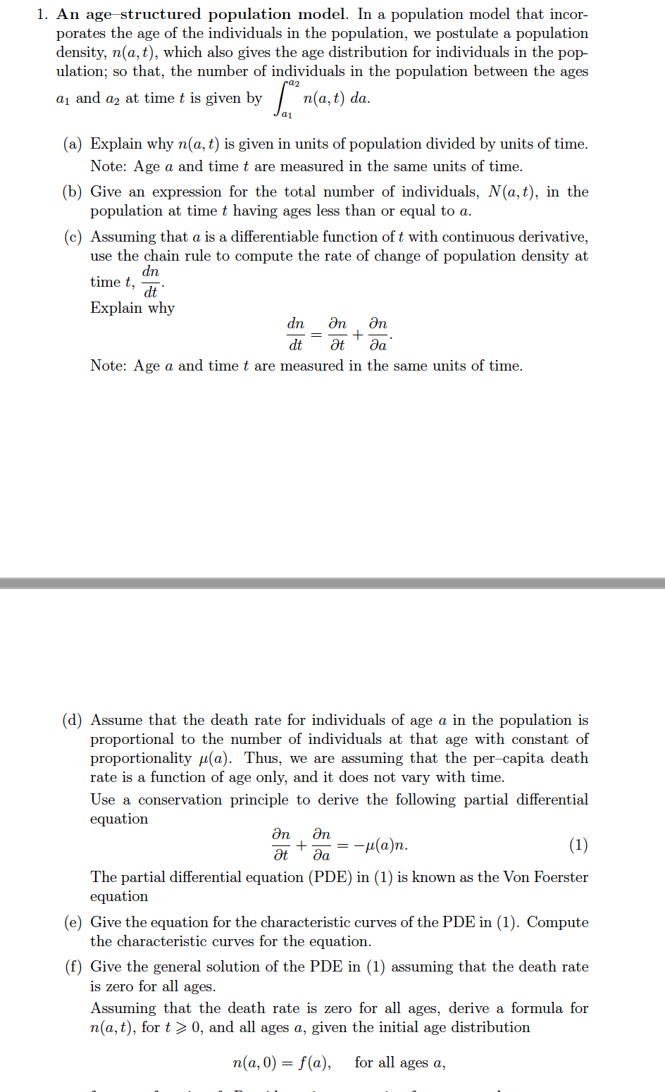 1. An age-structured population model. In a | Chegg.com