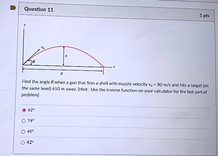 Solved Question 11 Find the angle θ when a gun that fires a | Chegg.com