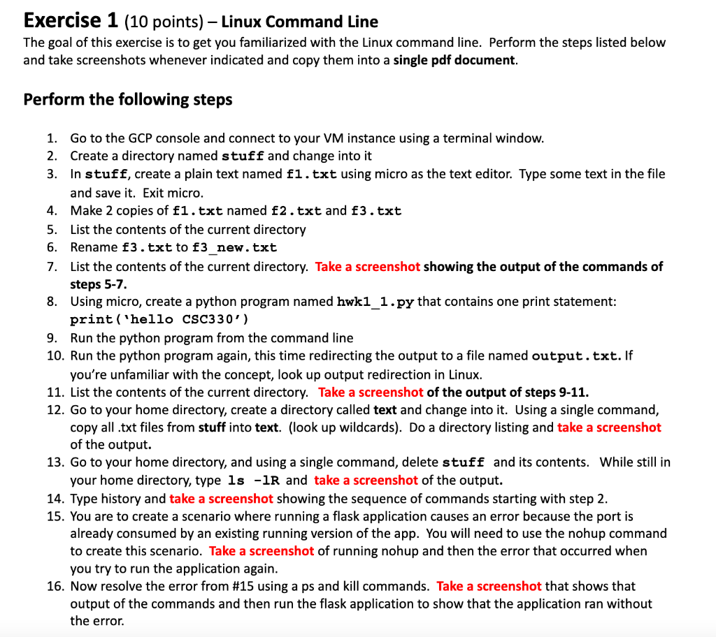 Exercise 1 (10 points) - Linux Command Line The goal | Chegg.com